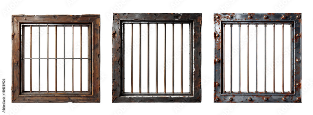 Vintage Rustic Metal Prison Window with Vertical Security Bars and ...