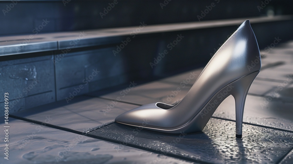 Photorealistic image of a high heel shoe being worn on the street Stock ...