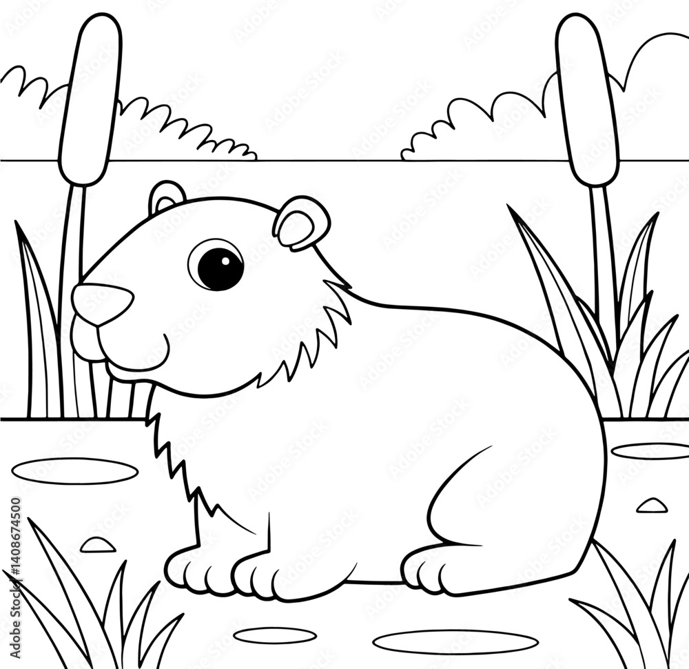 Cute Capybara Coloring Page for Kids. Easy Animal Drawing by the ...