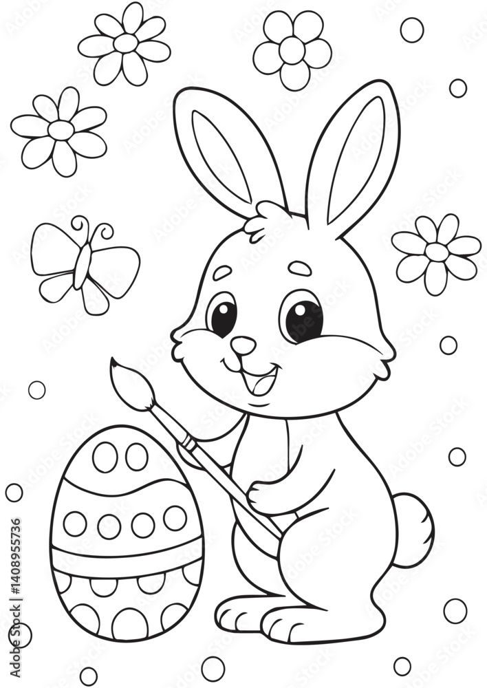 a4 colouring page bunny painting an easter egg. ready to print on ...