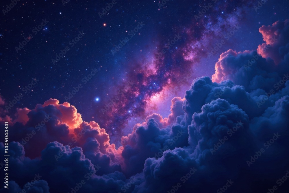 Starry night background with cosmic clouds and nebulae in dark space ...