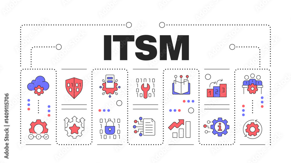 ITSM word concept isolated on white. Workflow organization, teamwork ...