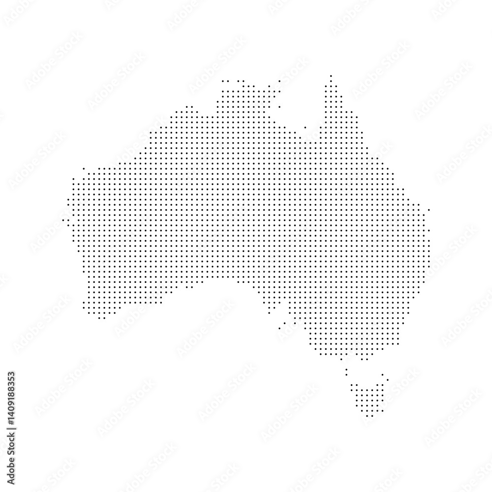 halftone dotted map of australia. black and white minimal vector shape isolated on white ...