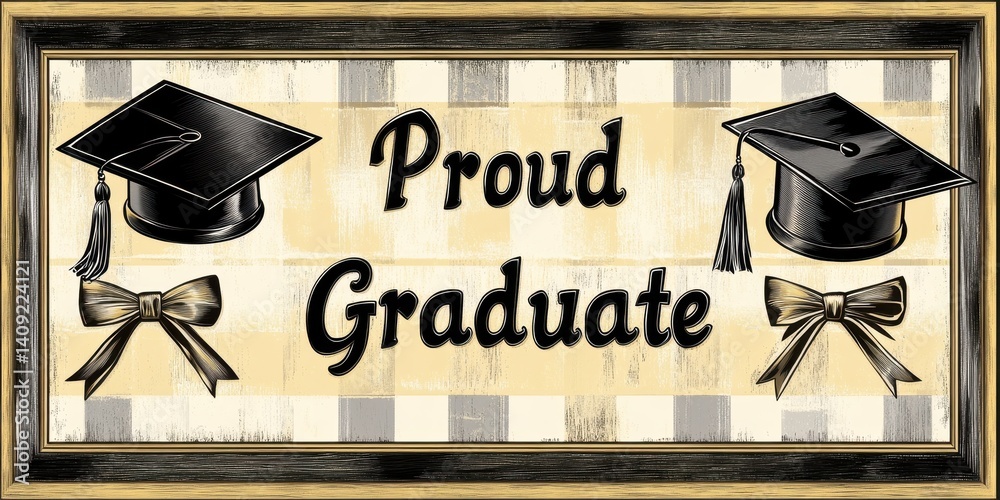 Proud Graduate Sign: This elegant design features two graduation caps ...