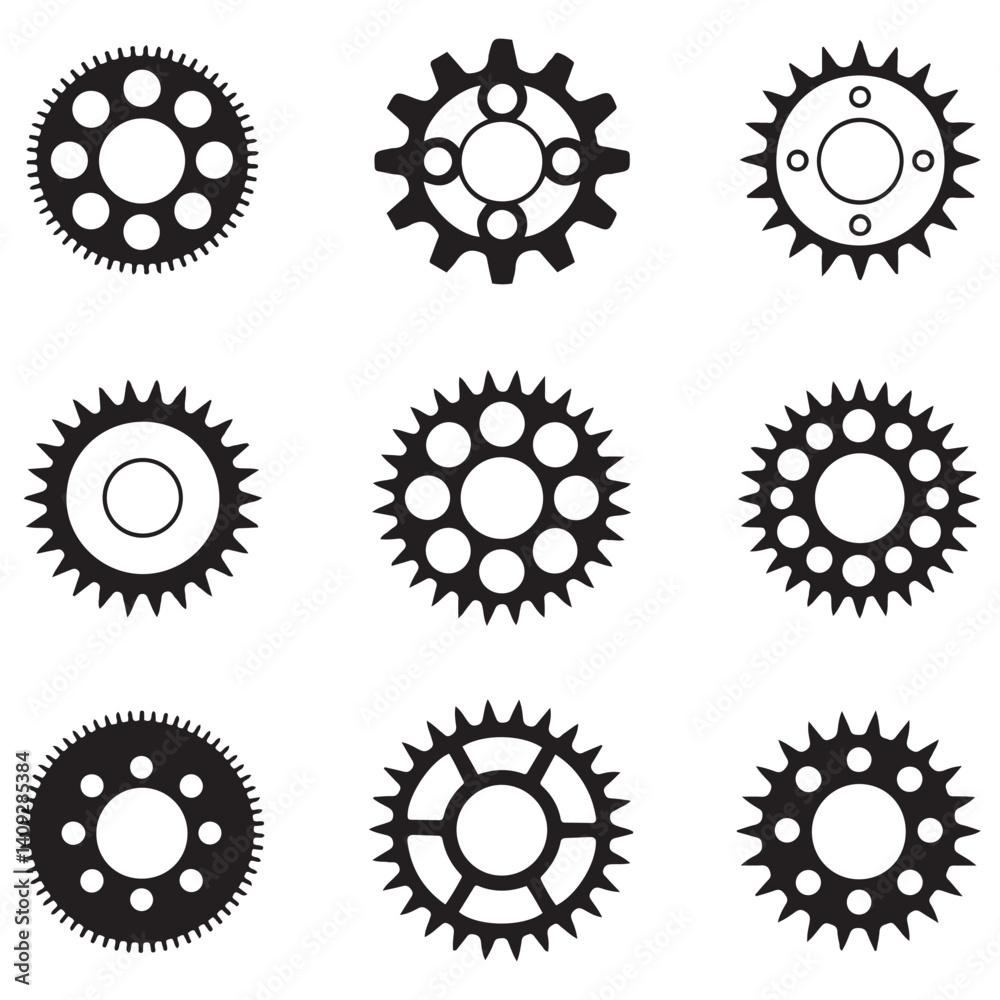Mechanical sprocket gears sets, small, medium and large, types, Vector ...