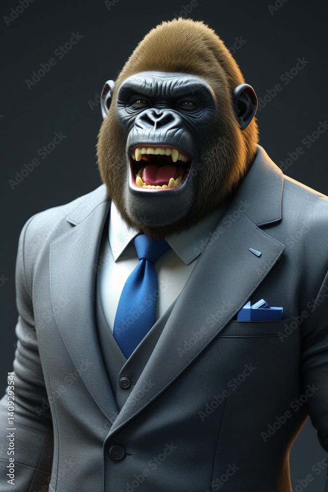 aggresive huge laughing gorilla dressed up like business man great ape ...