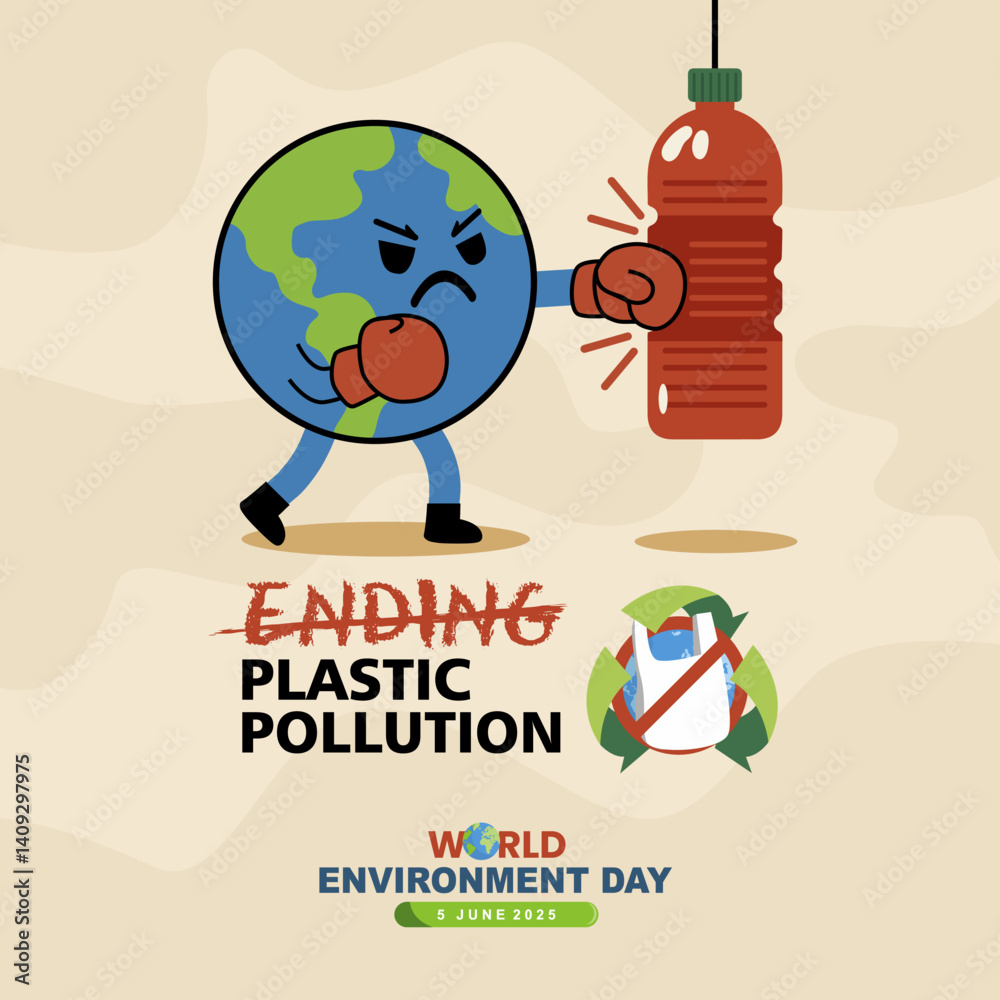World environment day 2025 design idea with cartoon earth boxing ...