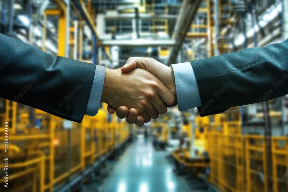 Business partnership handshake in manufacturing environment showcasing ...