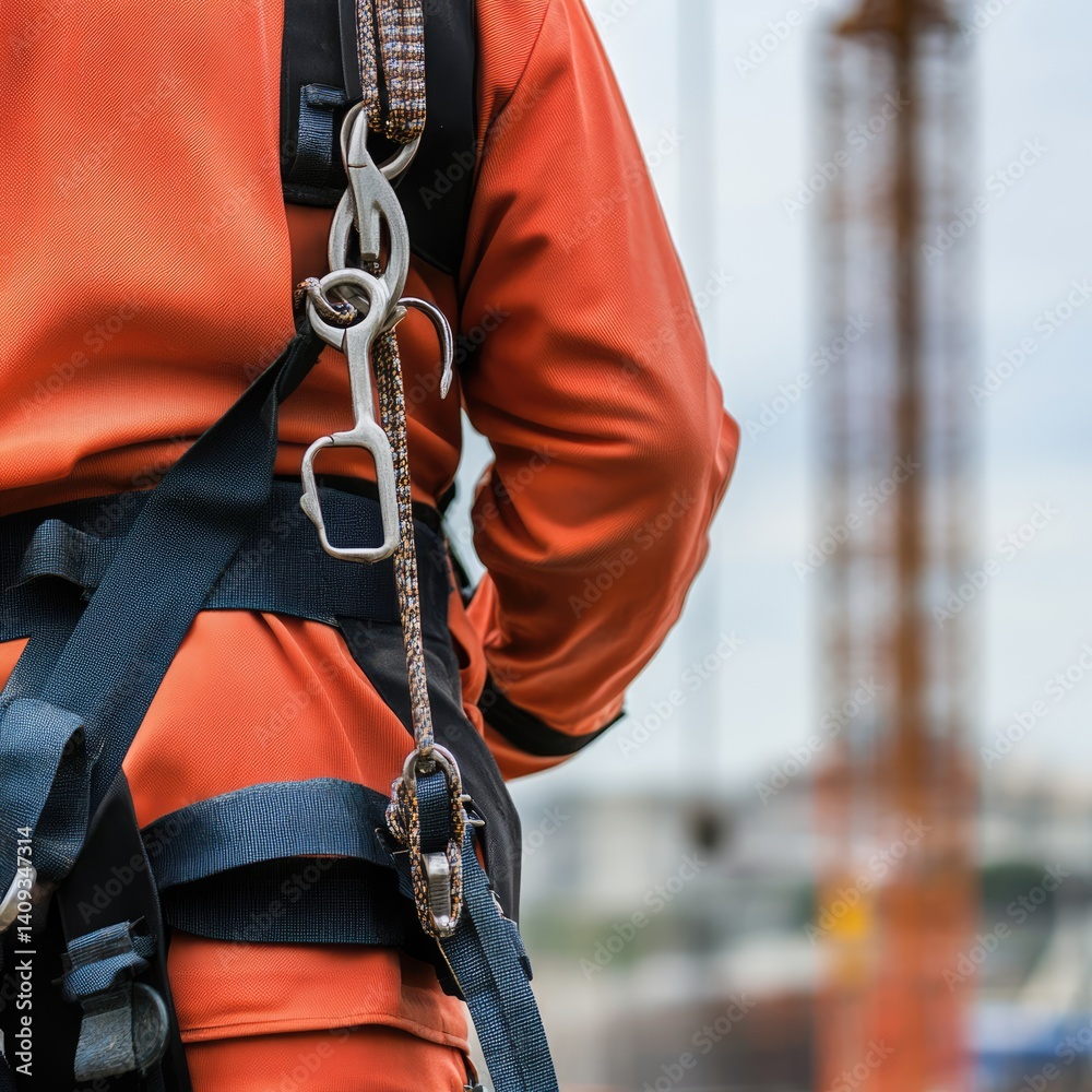 construction workers in safety harnesses represent teamwork and ...