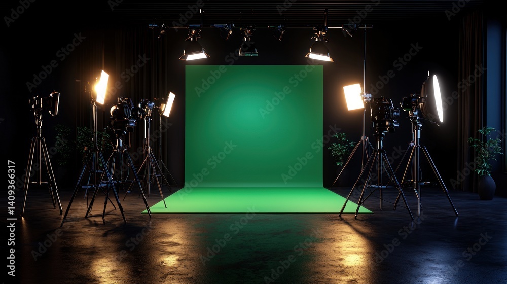 Studio setup with green screen for video production Stock Illustration ...