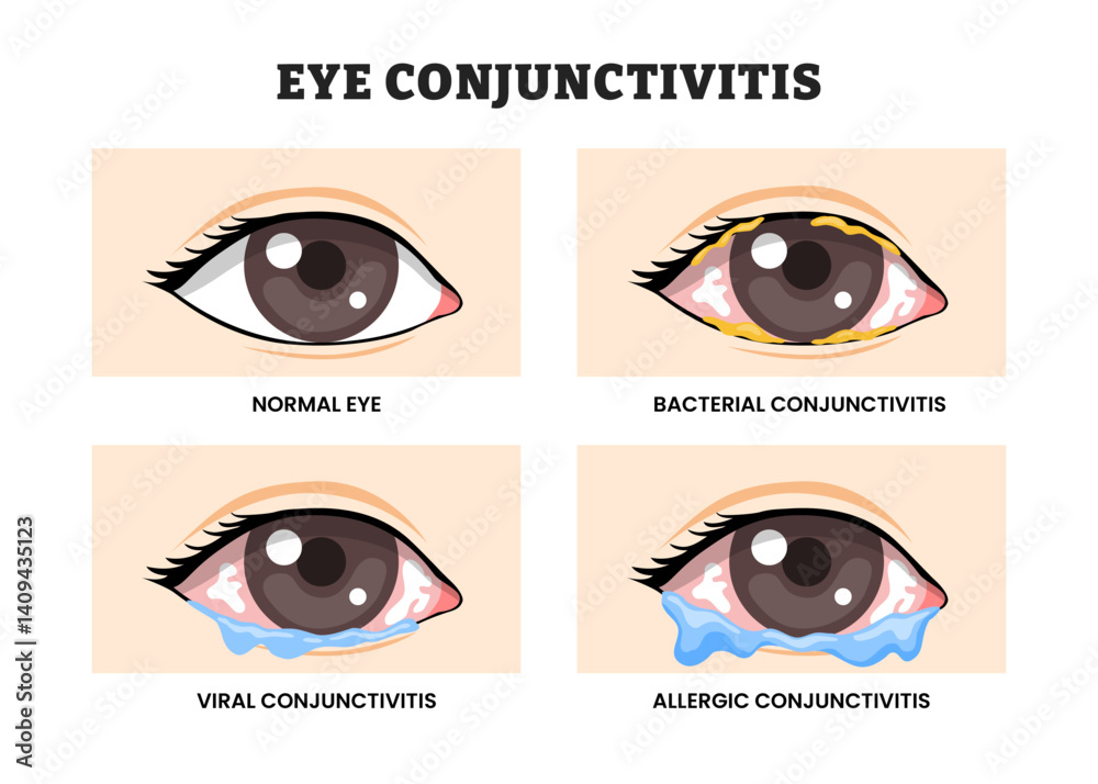 Different types of Eye Conjunctivitis types, educational medical poster ...