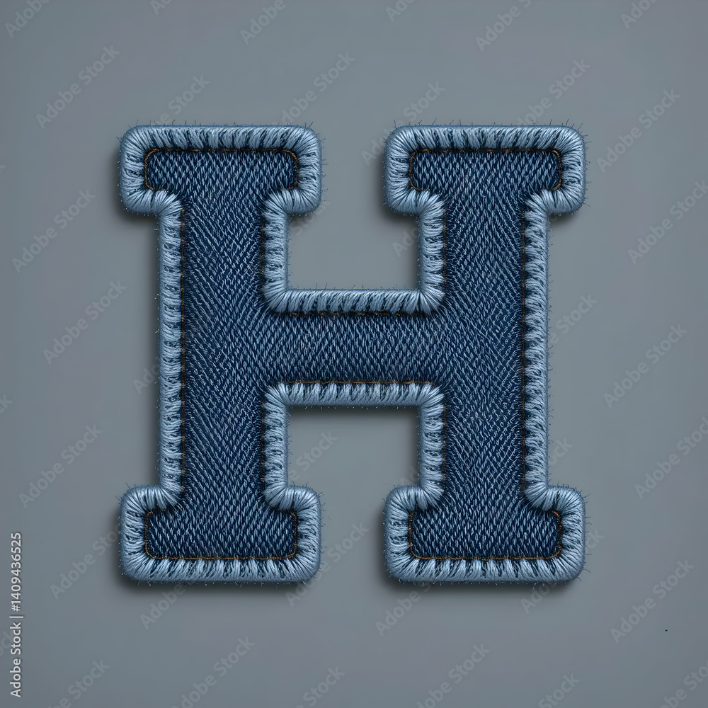 Embroidered Denim Letter H Patch – Textured Alphabet Applique Stock ...