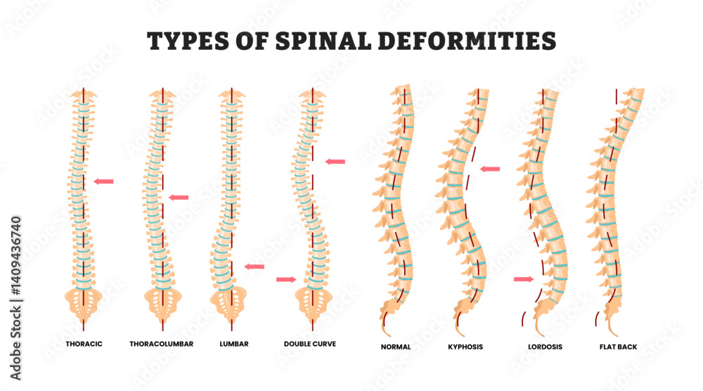 Different types of spinal deformities types, educational medical poster ...