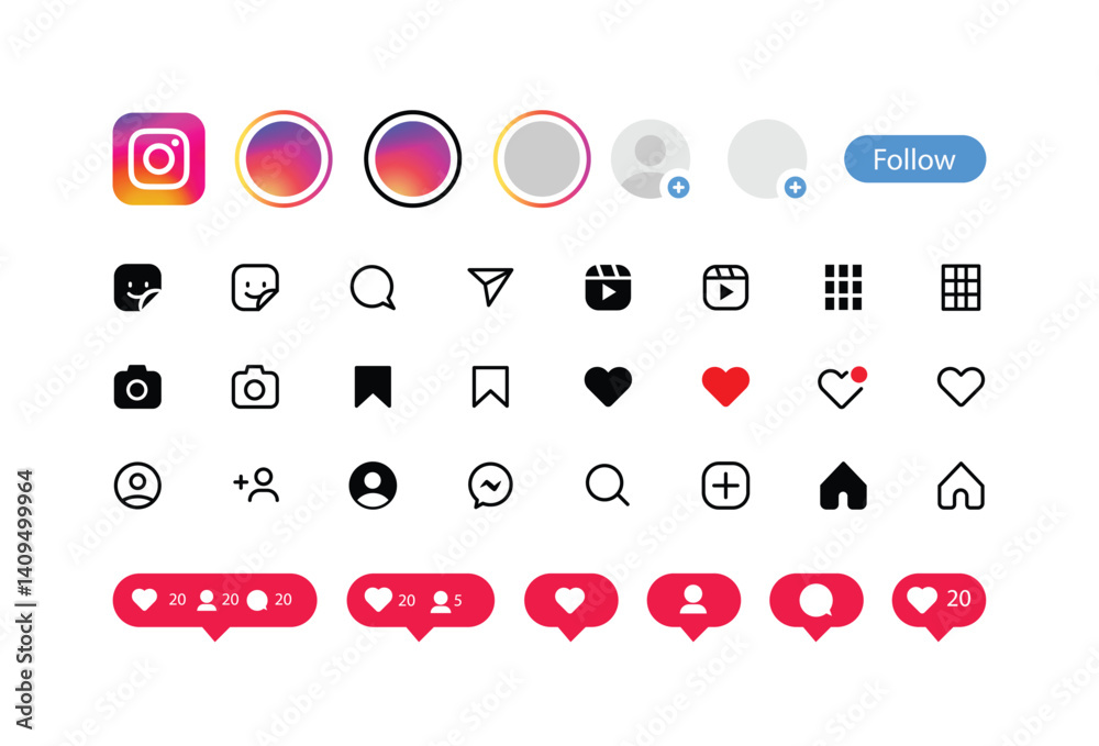 Instagram. Instagram mobile App buttons. Editorial vector illustration ...