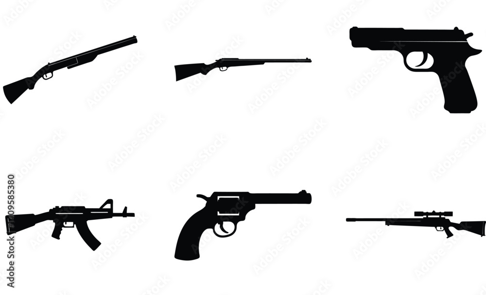 Firearms Vector Collection – Gun and Weapon Illustration Set like ...