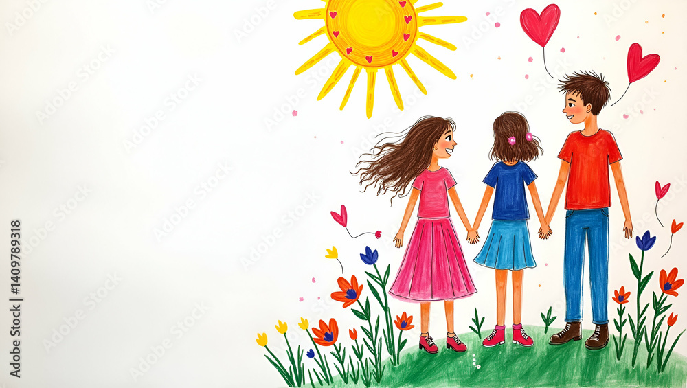 Produce an engaging Mother Day children art composition featuring ...