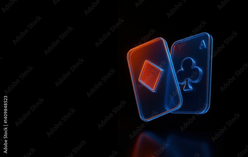 Playing cards Futuristic 3D Glass Icons with Neon Glow High Tech ...