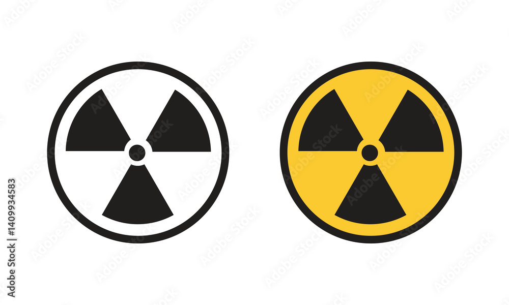 Vector illustration of two radiation warning symbols one in black and ...