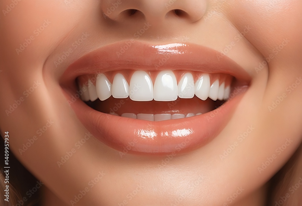 a close-up shot reveals a radiant smile with perfectly aligned and ...