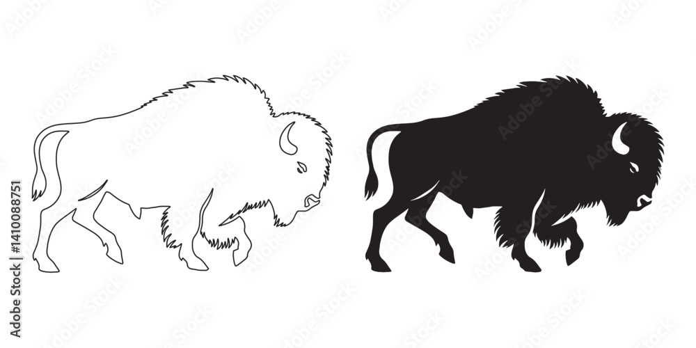 Clean bison silhouette in vector format – perfect for nature, animal ...