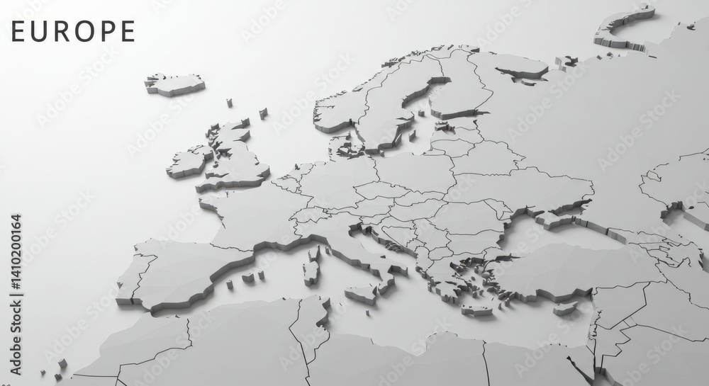 Three Dimensional Grey Map of Europe on White Background Stock ...