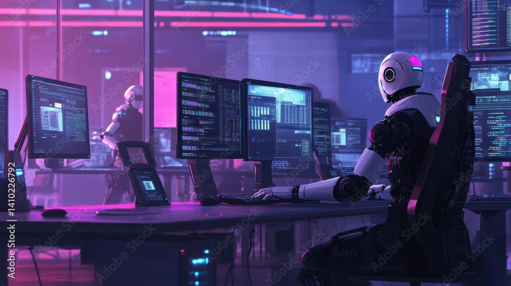 Robots with artificial intelligence operating computers in a ...