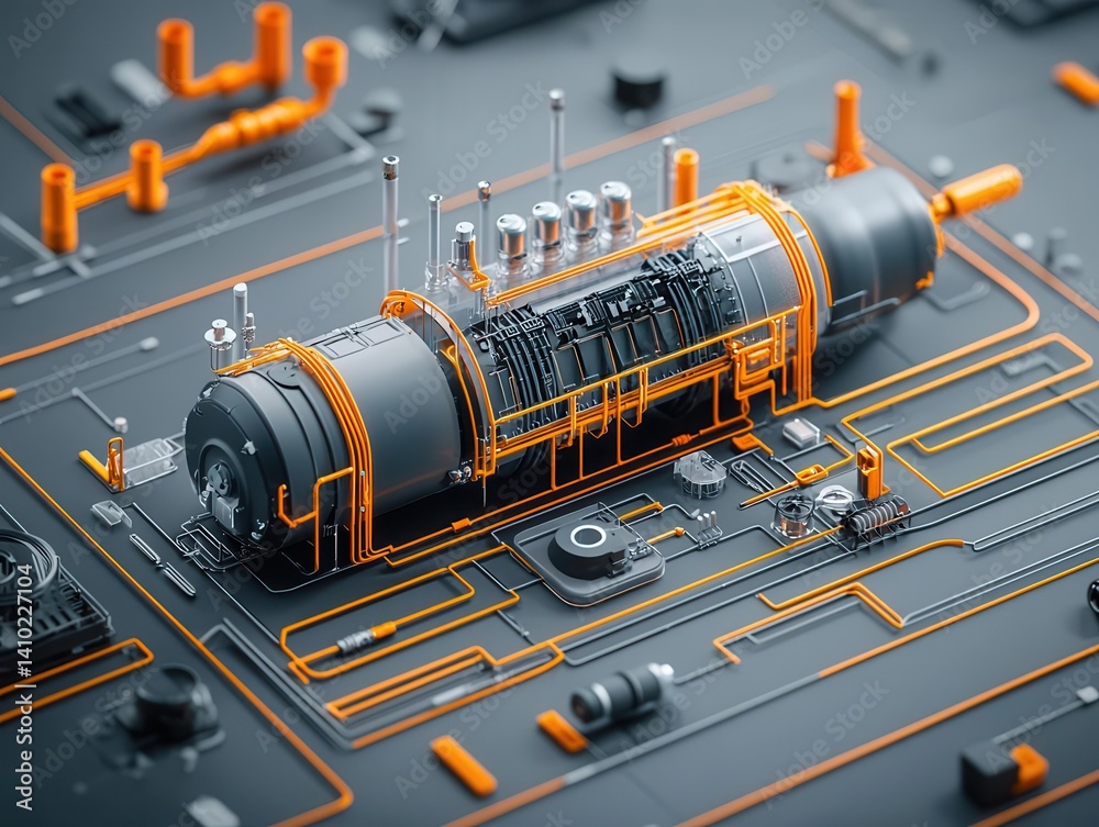 Stock-Illustration „Explodedview diagram of a fuel cell engine s ...