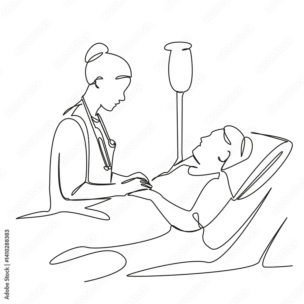 One continuous single drawing line art flat doodle patient, medical ...