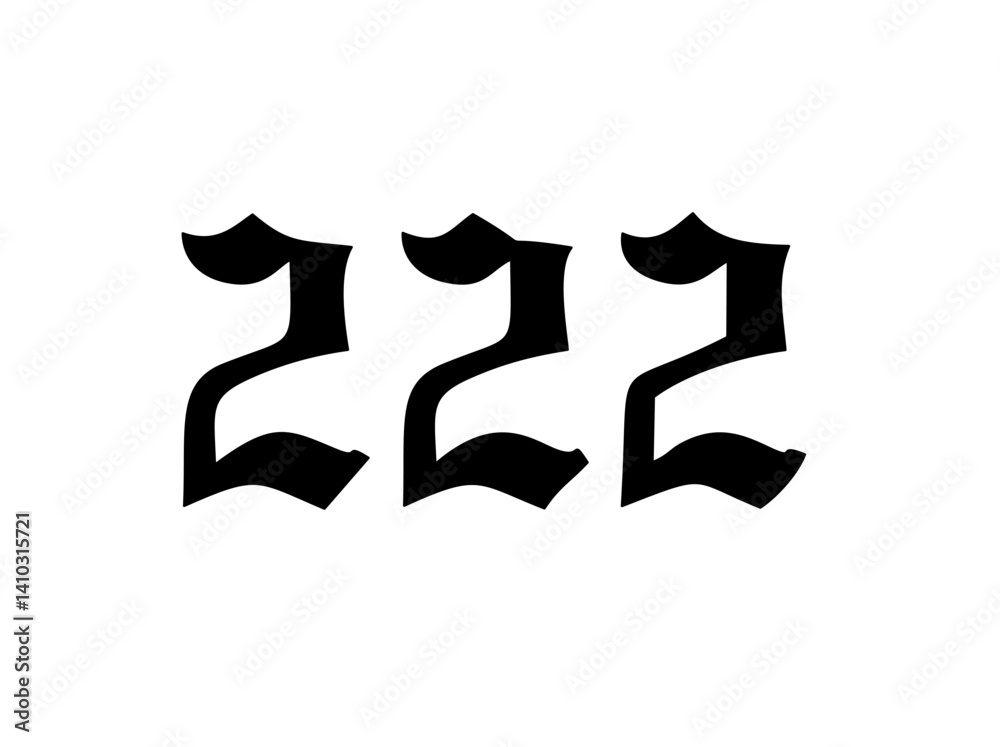 Vector isolated 222 angel number gothic font stencil shape contour ...