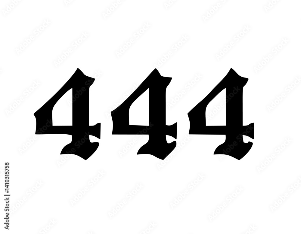Vector isolated 444 angel number gothic font stencil shape contour ...