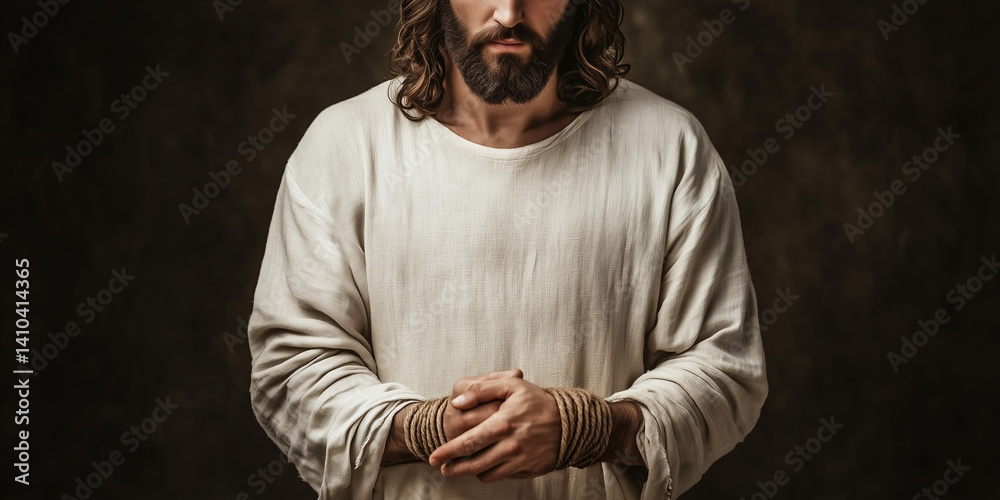 Jesus Christ praying on Good Friday, wearing the crown of thorns. Holy ...