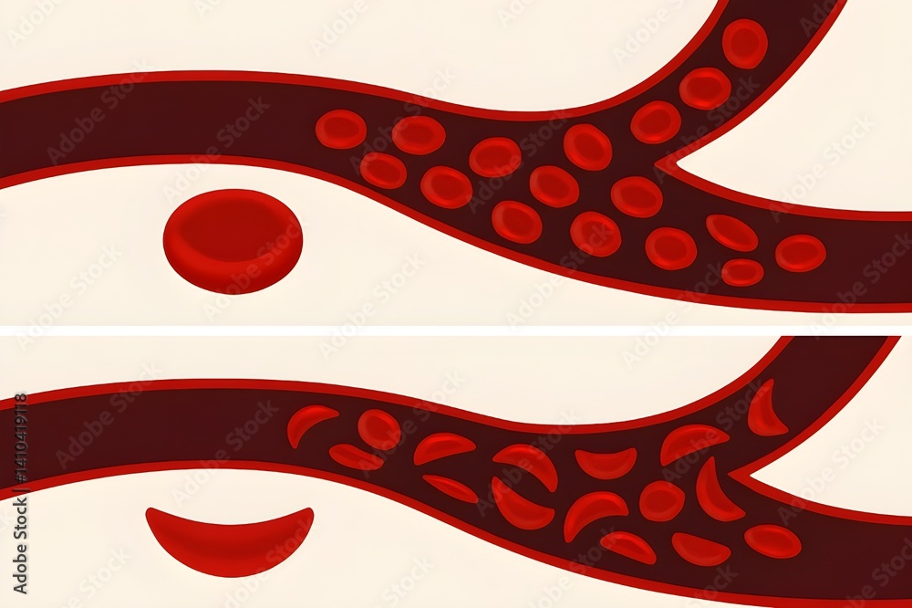 Medical illustration comparing normal red blood cells and sickle-shaped ...