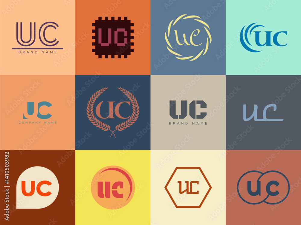 UC logo company template. Letter u and c logotype. Set different ...