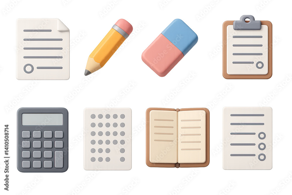 3D icon set of grammar study: open grammar book, sentence diagram ...