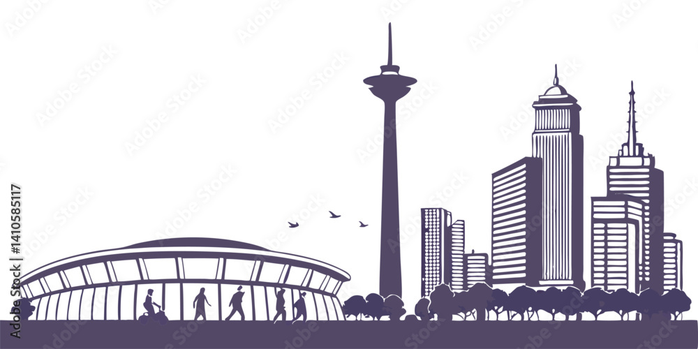 Jakarta skyline vector silhouette including Monas Tower, Wisma 46 ...