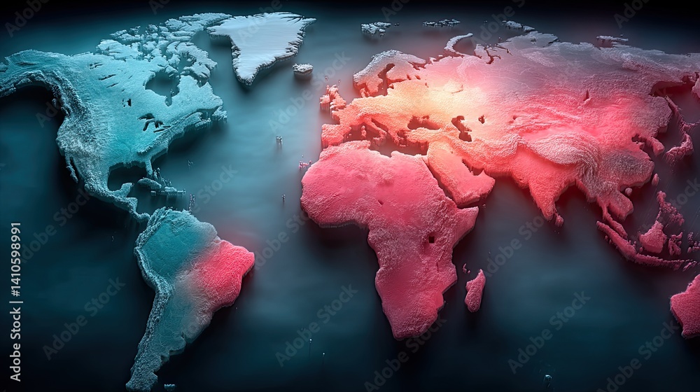 Continents highlighted in red on world map represent real-time threat ...