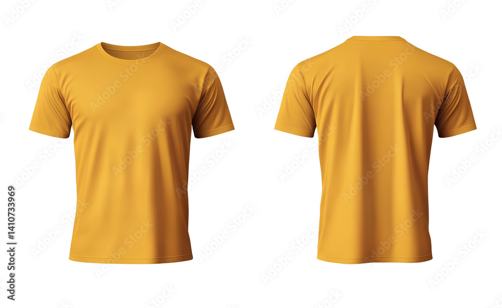 Yellow T-shirt template, front and back view, isolated on a transparent ...