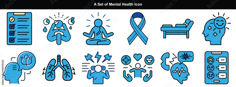 Mental Health Line Editable Icons set. Vector illustration in modern ...
