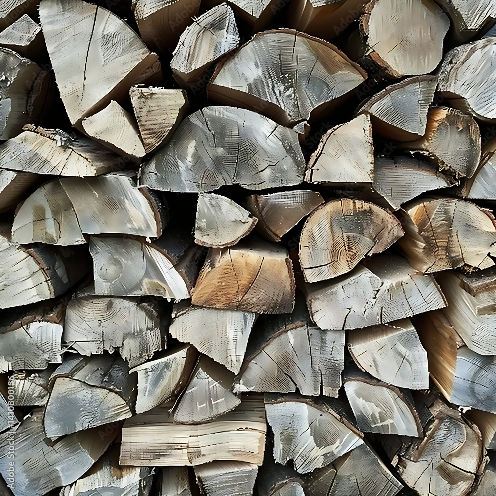 Close-up texture background of tightly stacked, split firewood logs ...