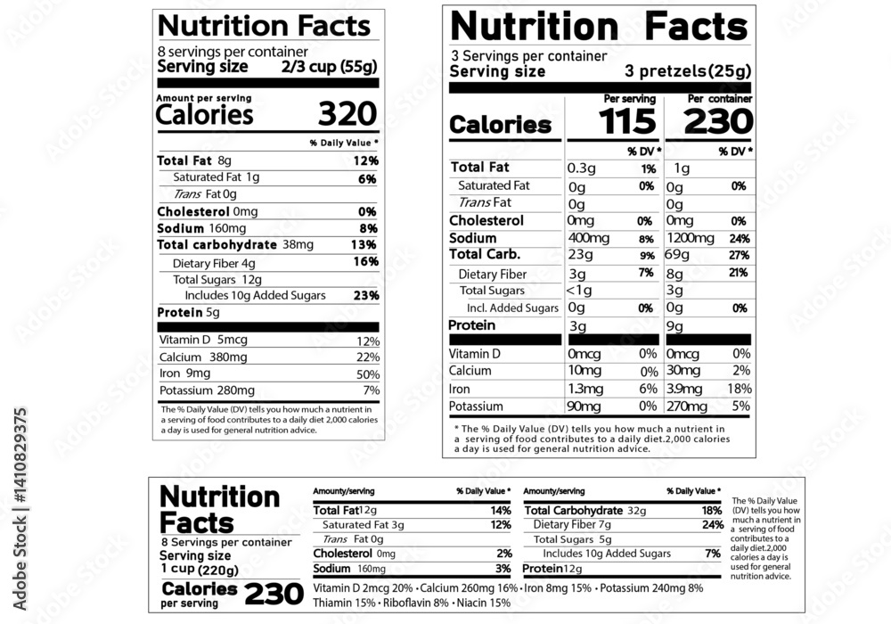 Vector de Stock Nutrition Facts label templates collection ,for food ...