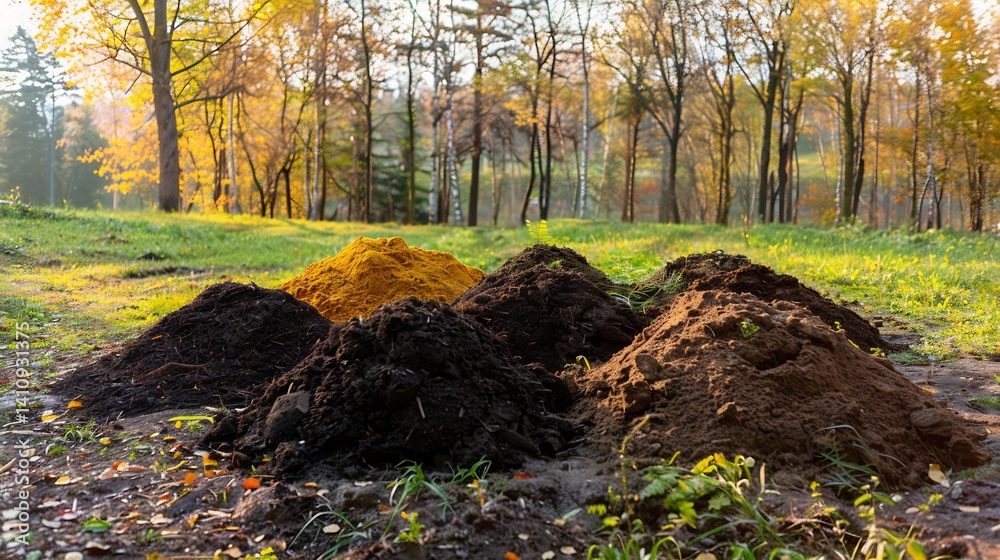 Piles of compost different stages of decomposition ready to be used in ...