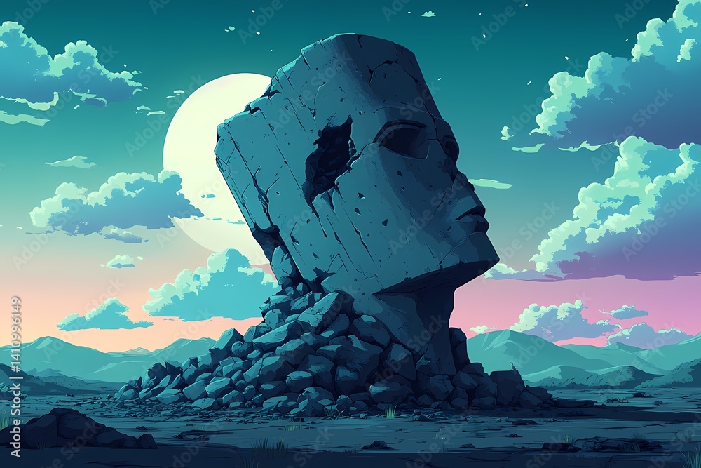 Ethereal Desert Landscape Under Moonlight. Surreal Digital Art with ...