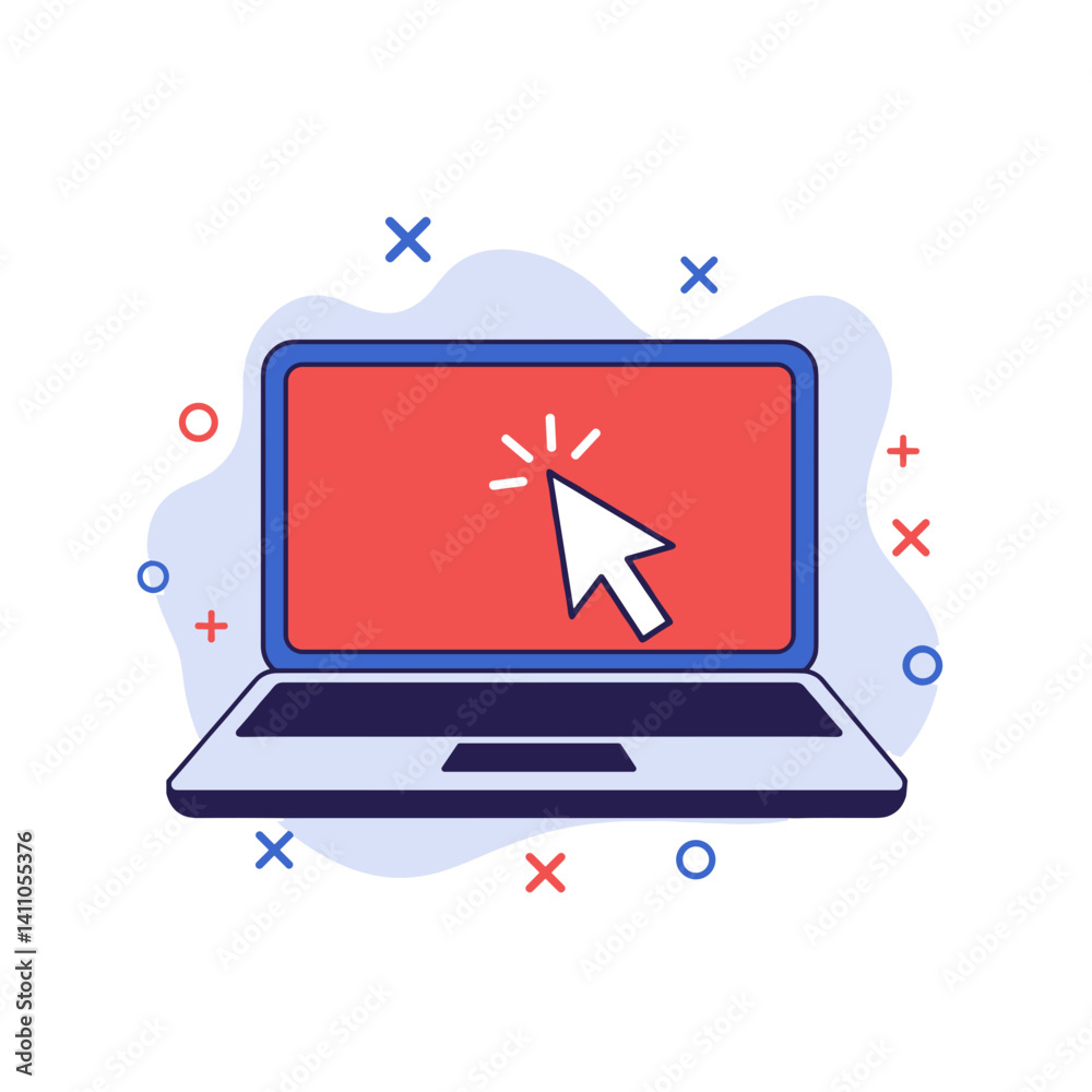 Laptop with Blinking Cursor and colorful sparkles, vector illustration ...