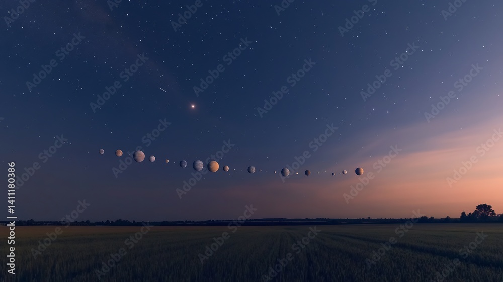 Rare planetary alignment in the night sky multiple planets lined up in ...
