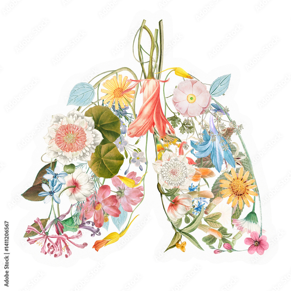 Flower lungs png sticker, aesthetic illustration, transparent ...