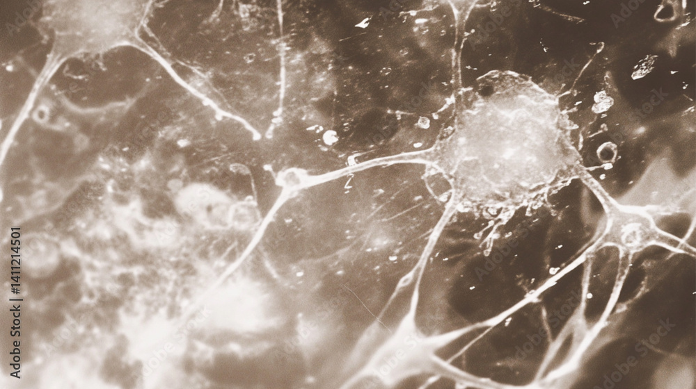 Highly magnified neuron cells under an ultra microscope, 1970s vintage ...