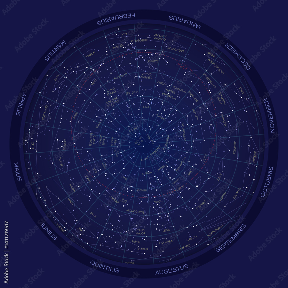 Planisphere chart of stars, astronomy of the northern hemisphere ...