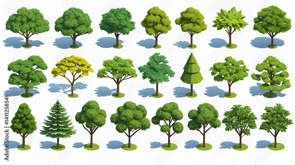 axonometric tree, isometric set of trees, cut out, cad Stock Illustration | Adobe Stock
