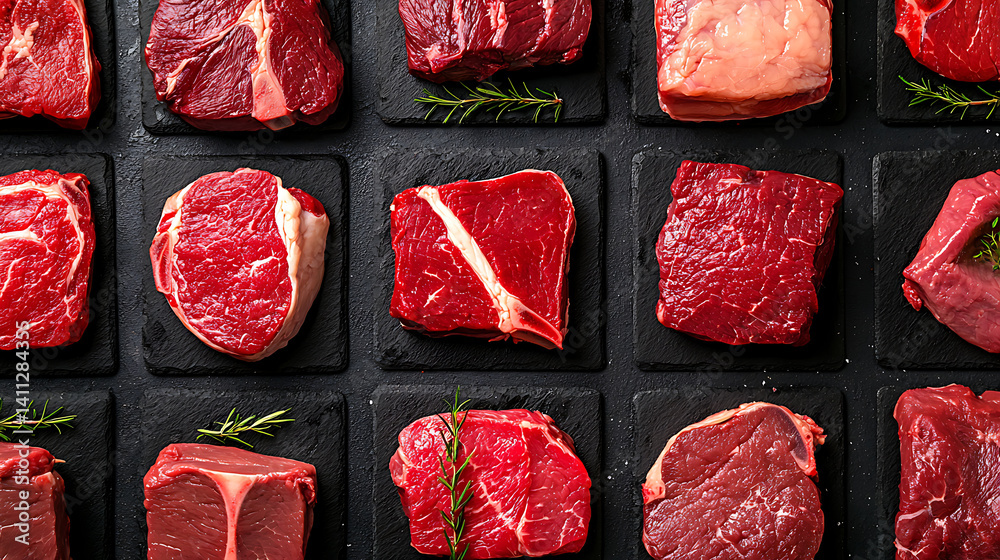 Premium beef cuts display butcher shop food photography rustic ...