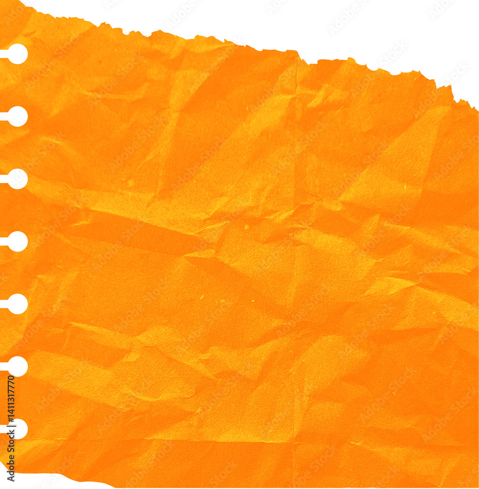 Crumpled orange torn ripped notepaper sheet texture isolated on ...